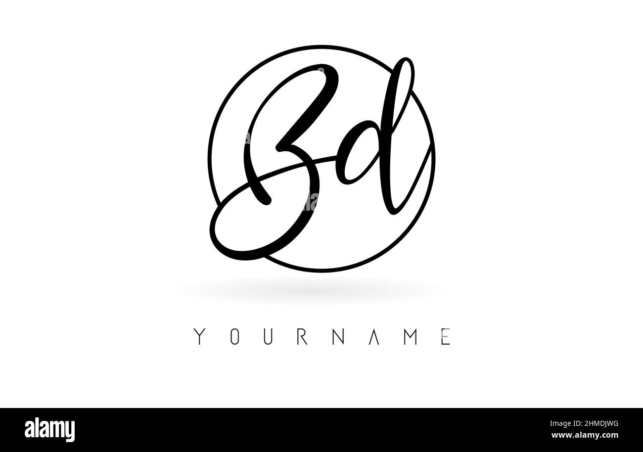 Handwritten letters Bd logo design with simple circle vector ...