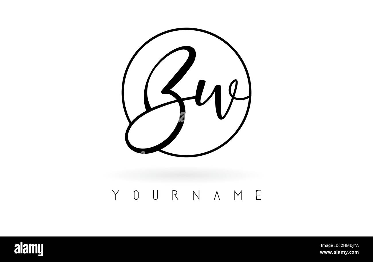 Handwritten letters Bw logo design with simple circle vector ...