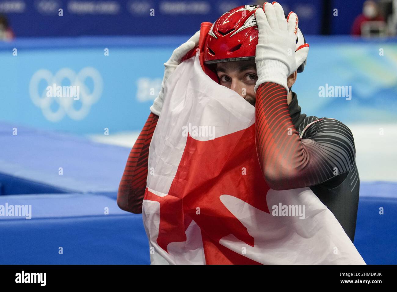 Beijing, China. 09th Feb, 2022. Steven Dubois, of Canada reacts holding ...