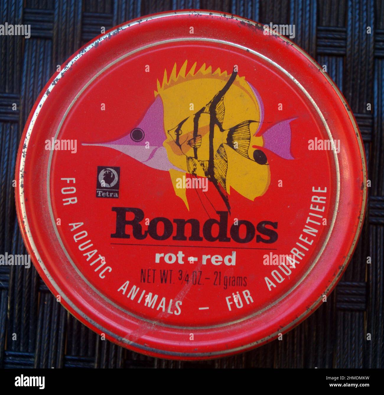 Vintage box old aquarium fish food Stock Photo - Alamy