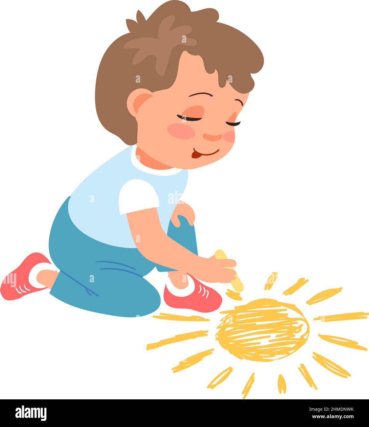 Cute kid drawing sun on ground. Child creativity Stock Vector Image ...