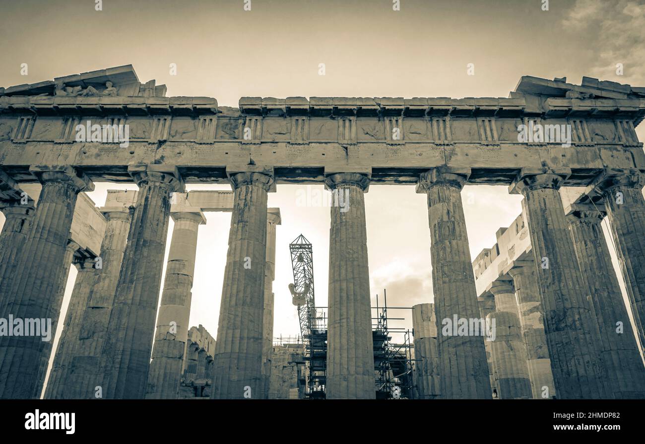 Black and white picture of Acropolis of Athens with amazing and ...