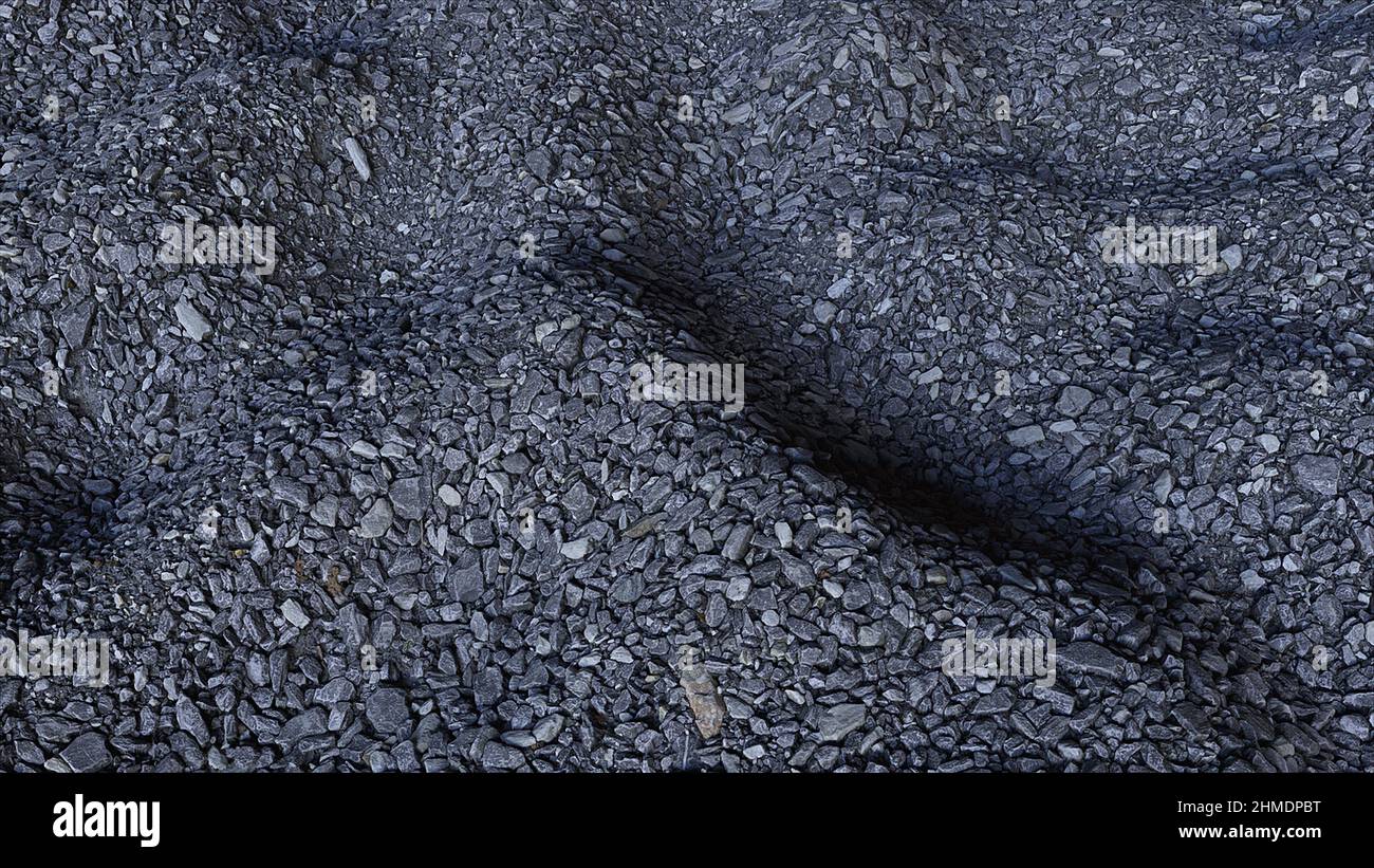 Realistic beach terrain with blurred sea of mounds of stones 3D render ...