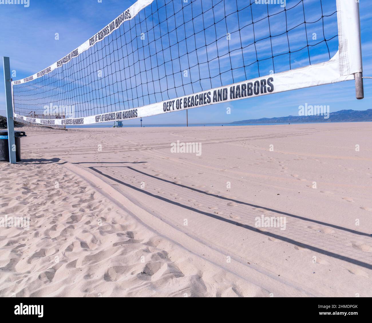 A volleyball net is set up on the beach in Marina Del Rey, CA Stock ...