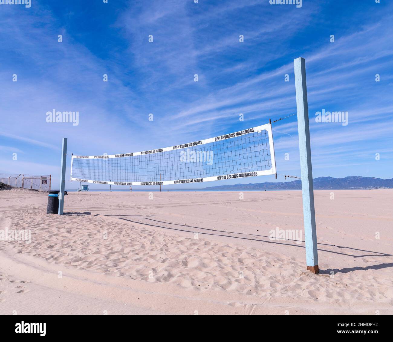 A volleyball net is set up on the beach in Marina Del Rey, CA Stock ...