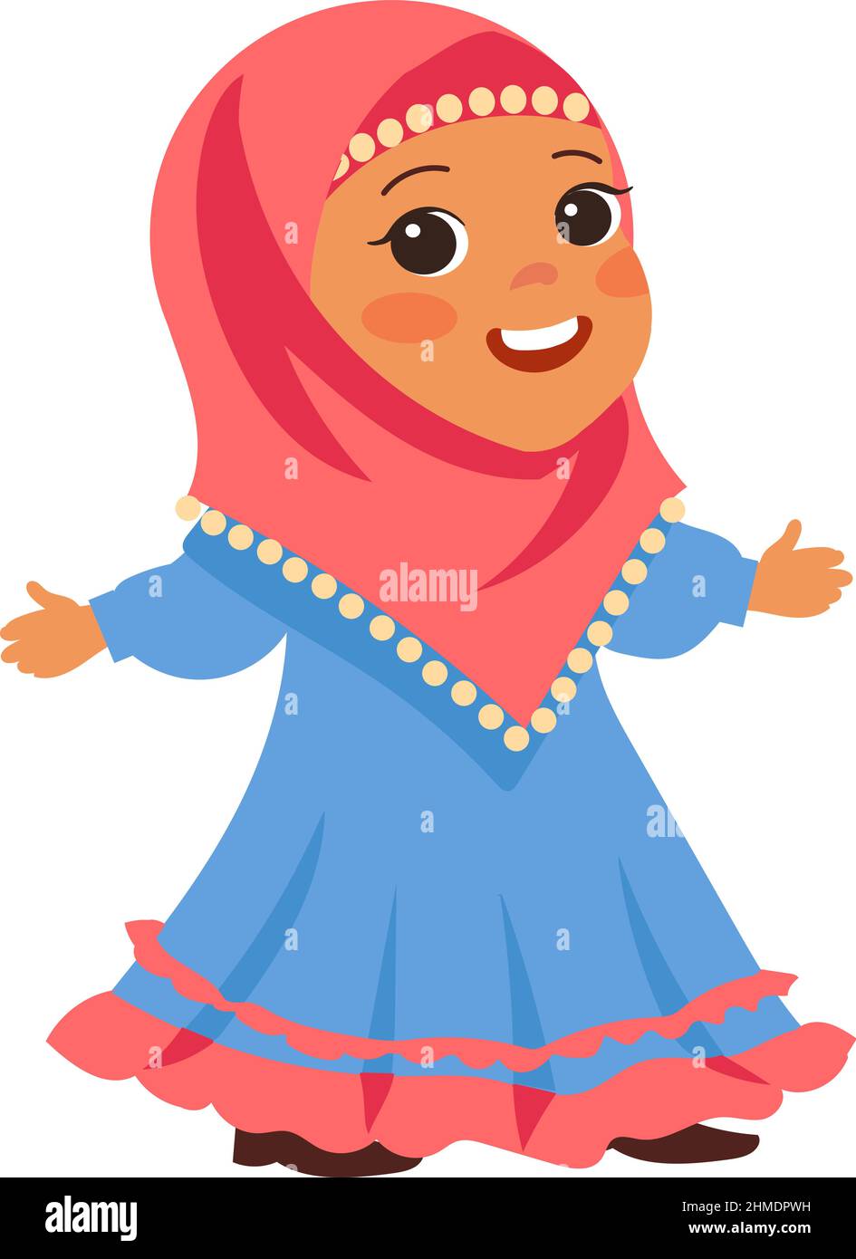 Funny little girl in islamic hijab Muslim kid character Stock Vector ...