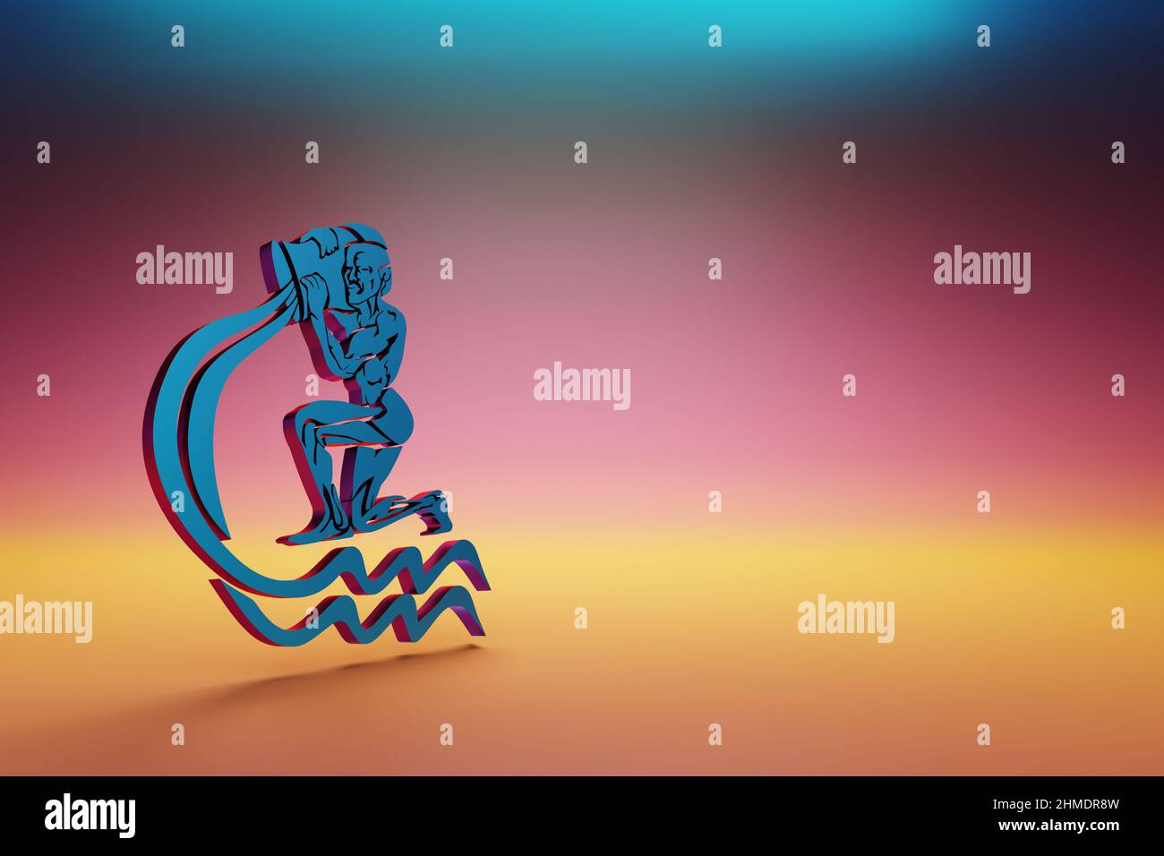 Blue zodiac sign Aquarius on symbol icons on multicolor bright ...