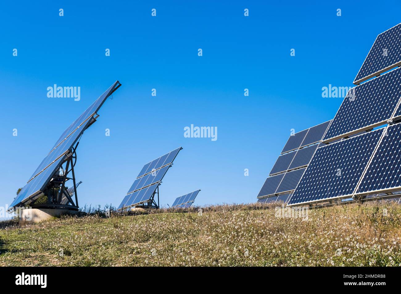 Solar panels in a rural landscape in Catalonia in Spain Stock Photo - Alamy