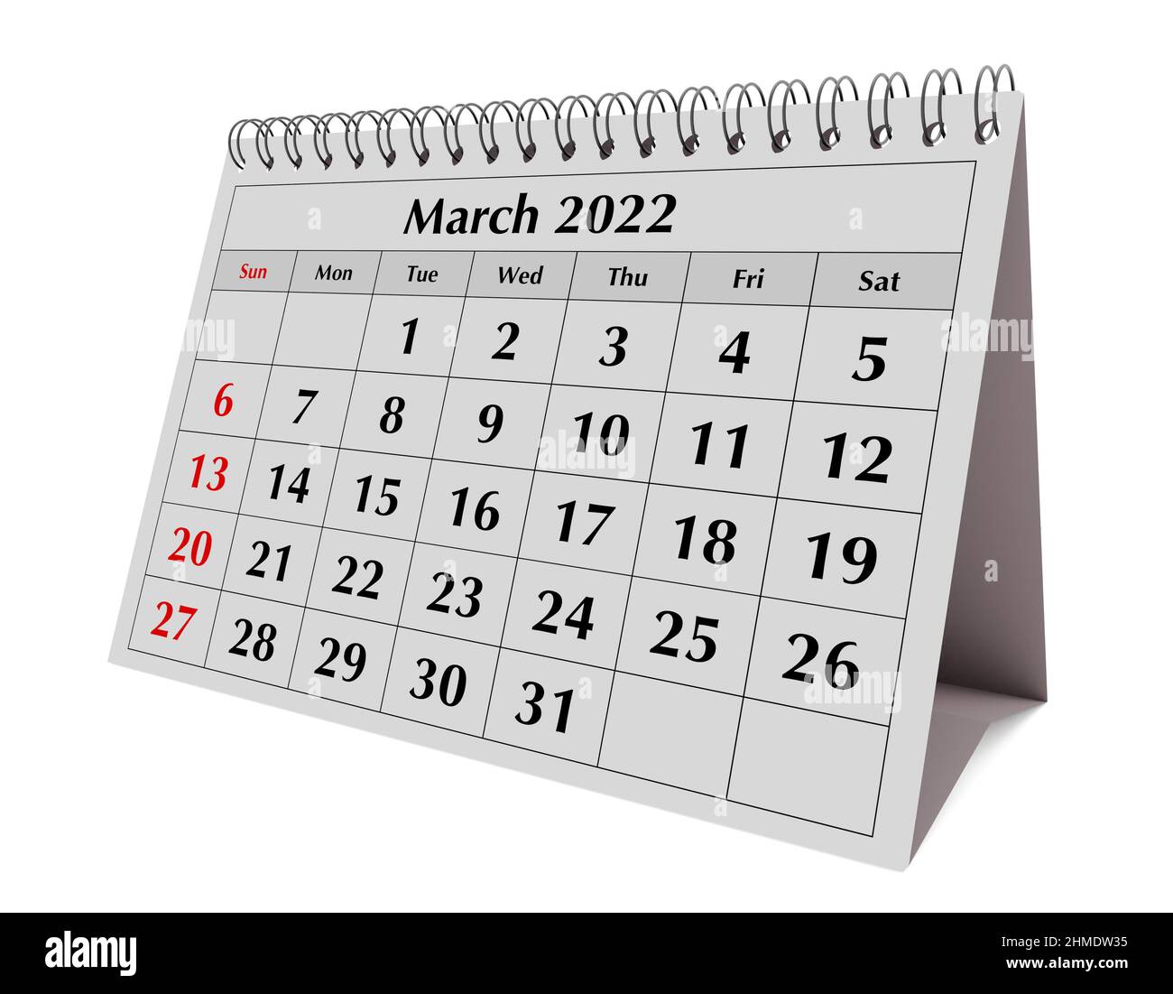 One page of the annual business monthly calendar. Date - month March ...