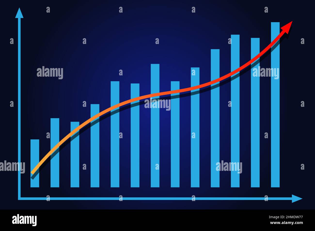 Business graph with increase grow report. Diagram with rise and gain ...