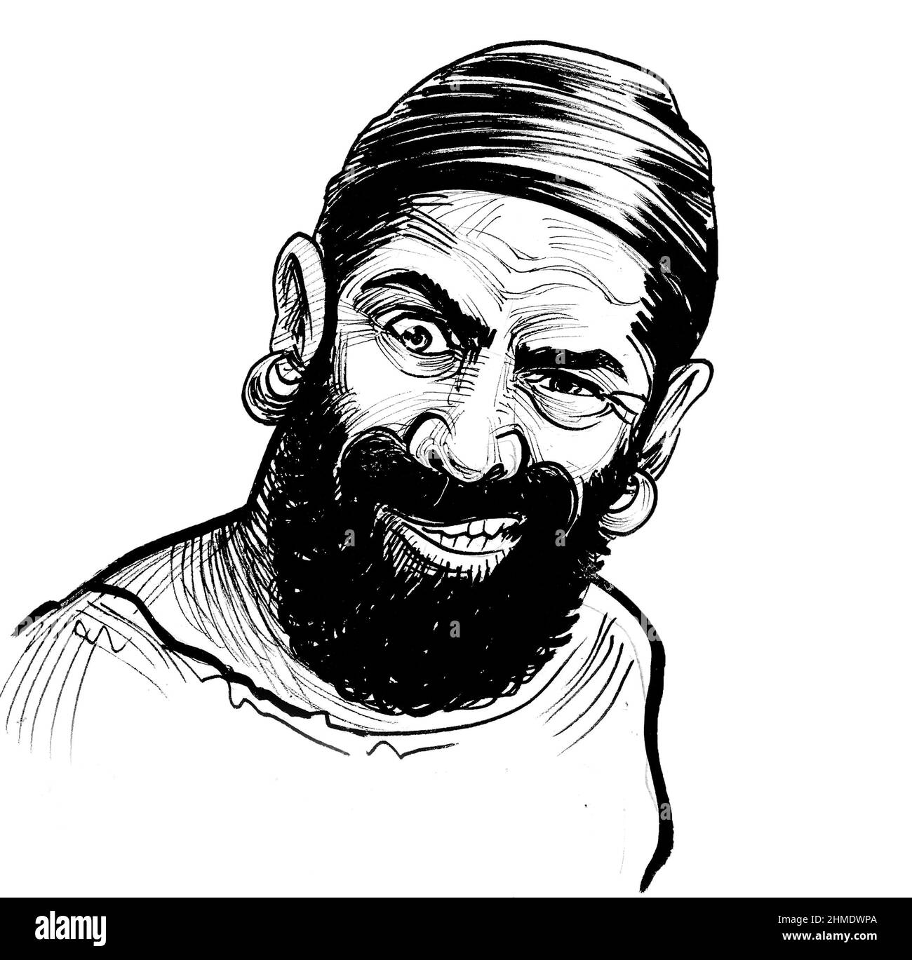 Angry looking pirate. Ink black and white drawing Stock Photo - Alamy