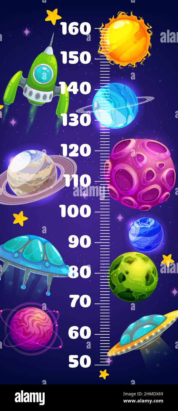 Kids height chart with galaxy space planets and spacecrafts. Growth ...