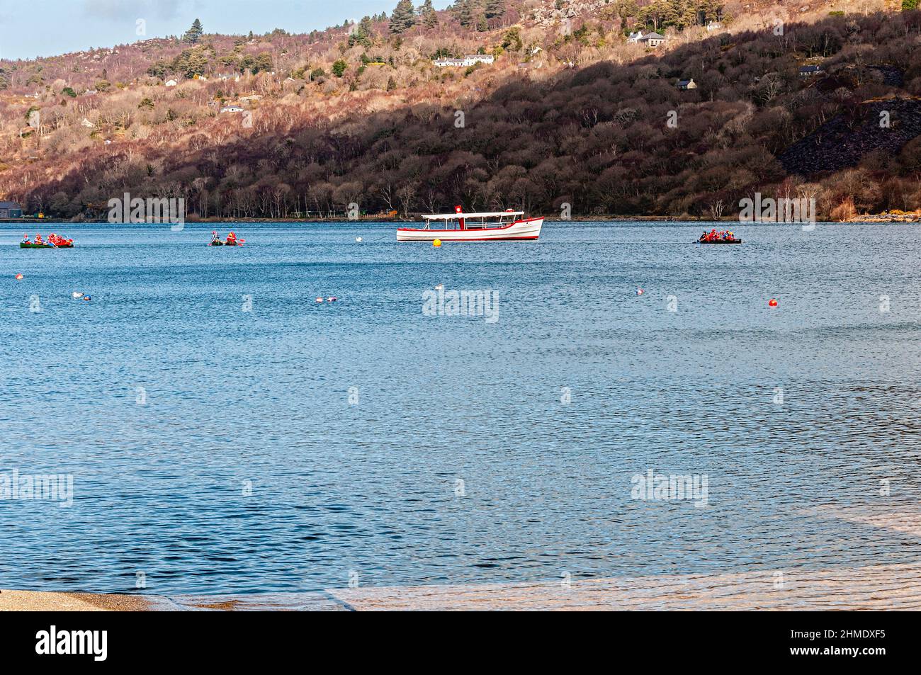 A large natural freshwater lake in Wales, Lake Padarn, in southern ...