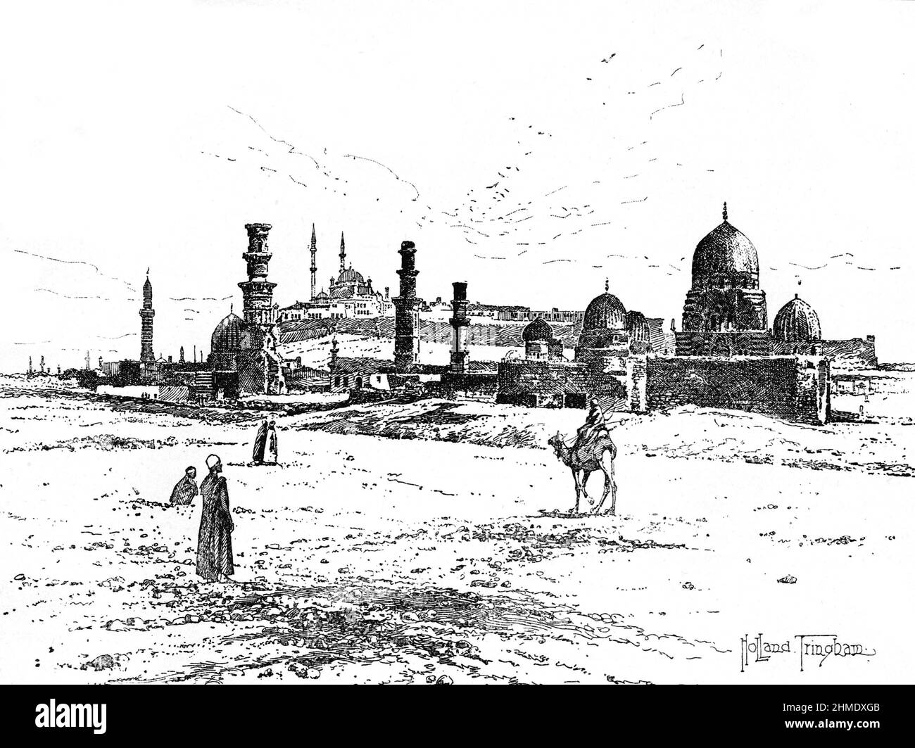Black and White Illustration; Tombs of the Mamelukes and the Citidel ...