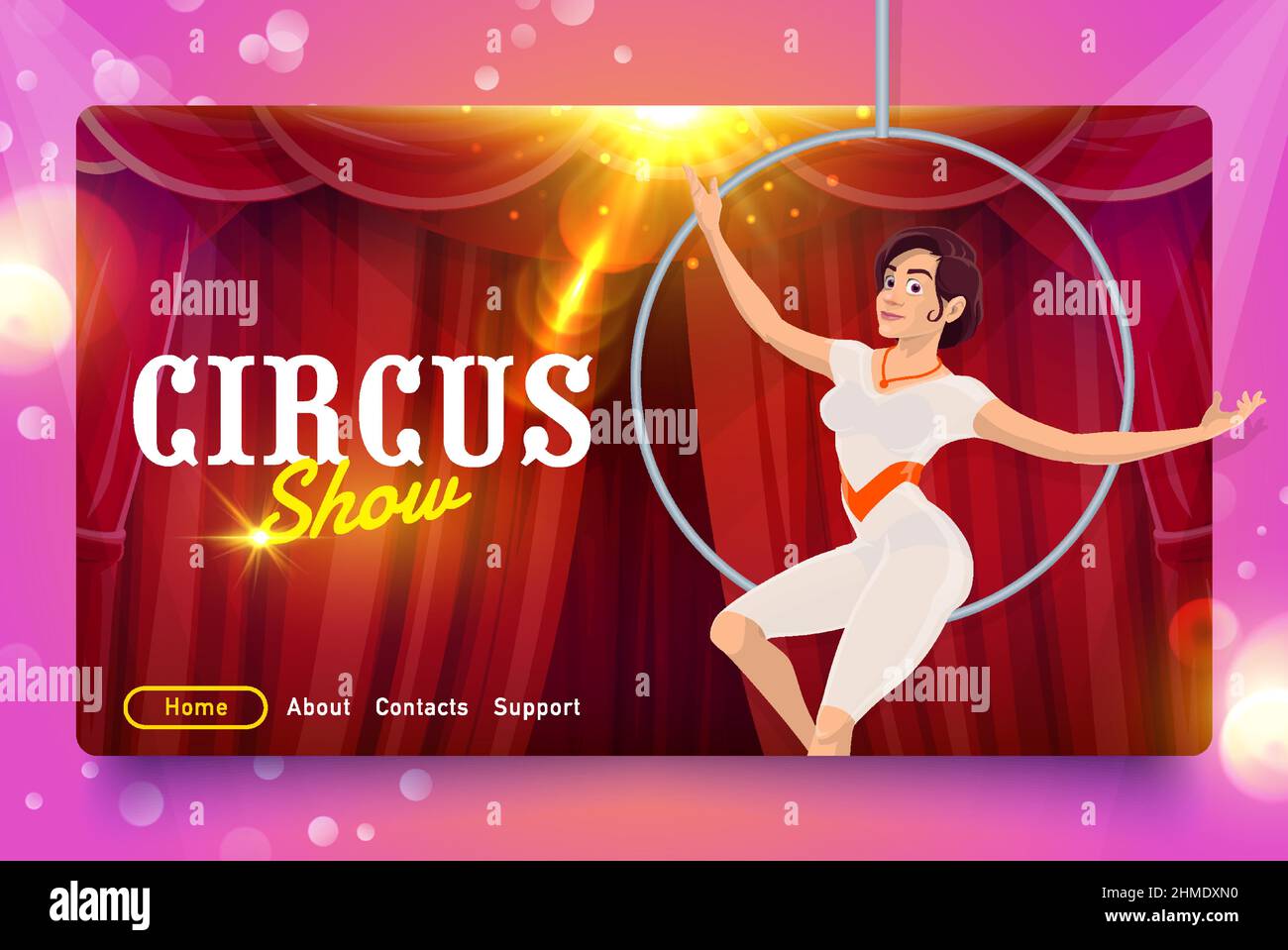 Shapito circus cartoon aerialist woman. Circus website landing page ...