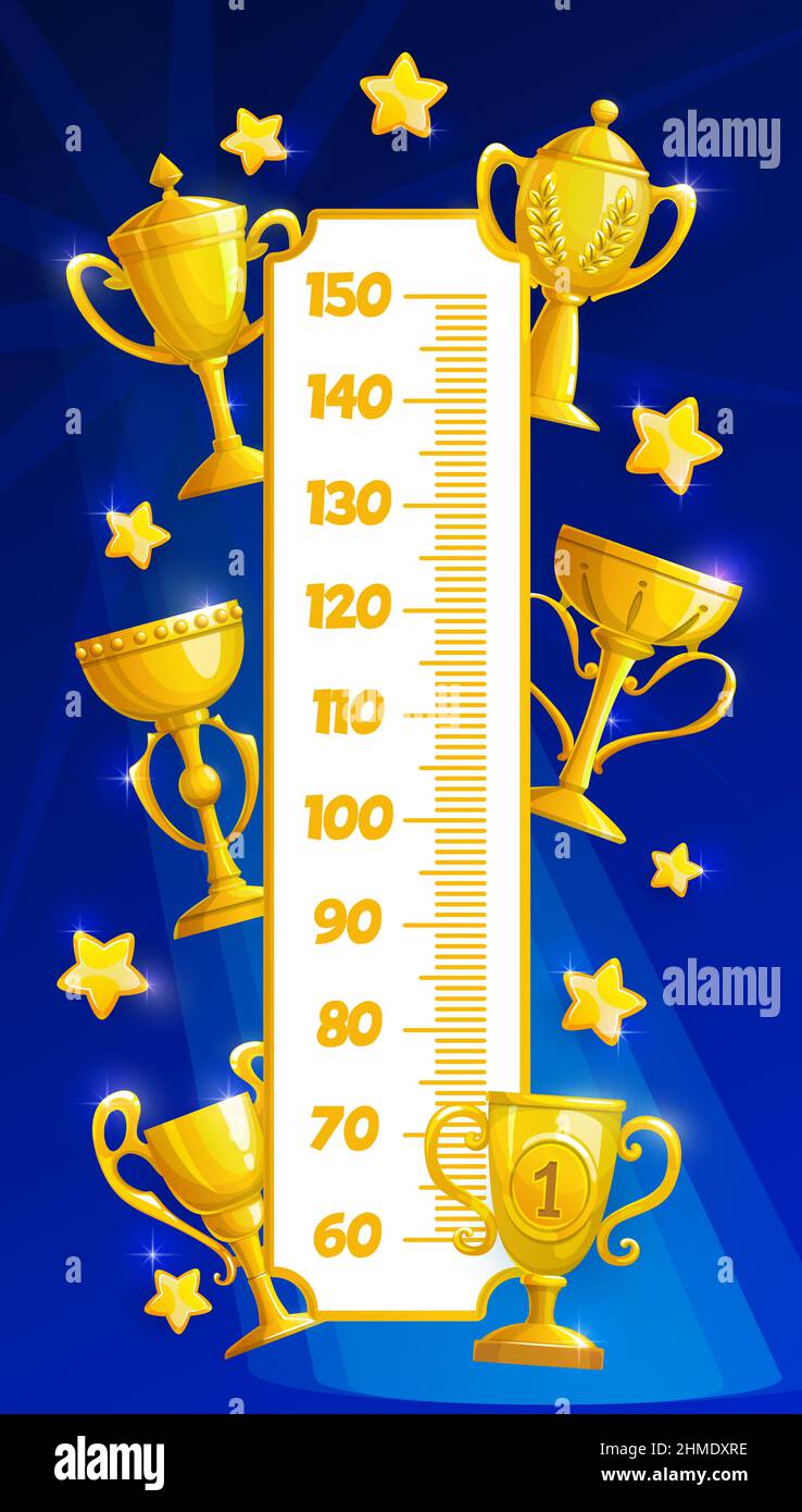 Kids height chart ruler with golden trophy cups and prizes. Children ...