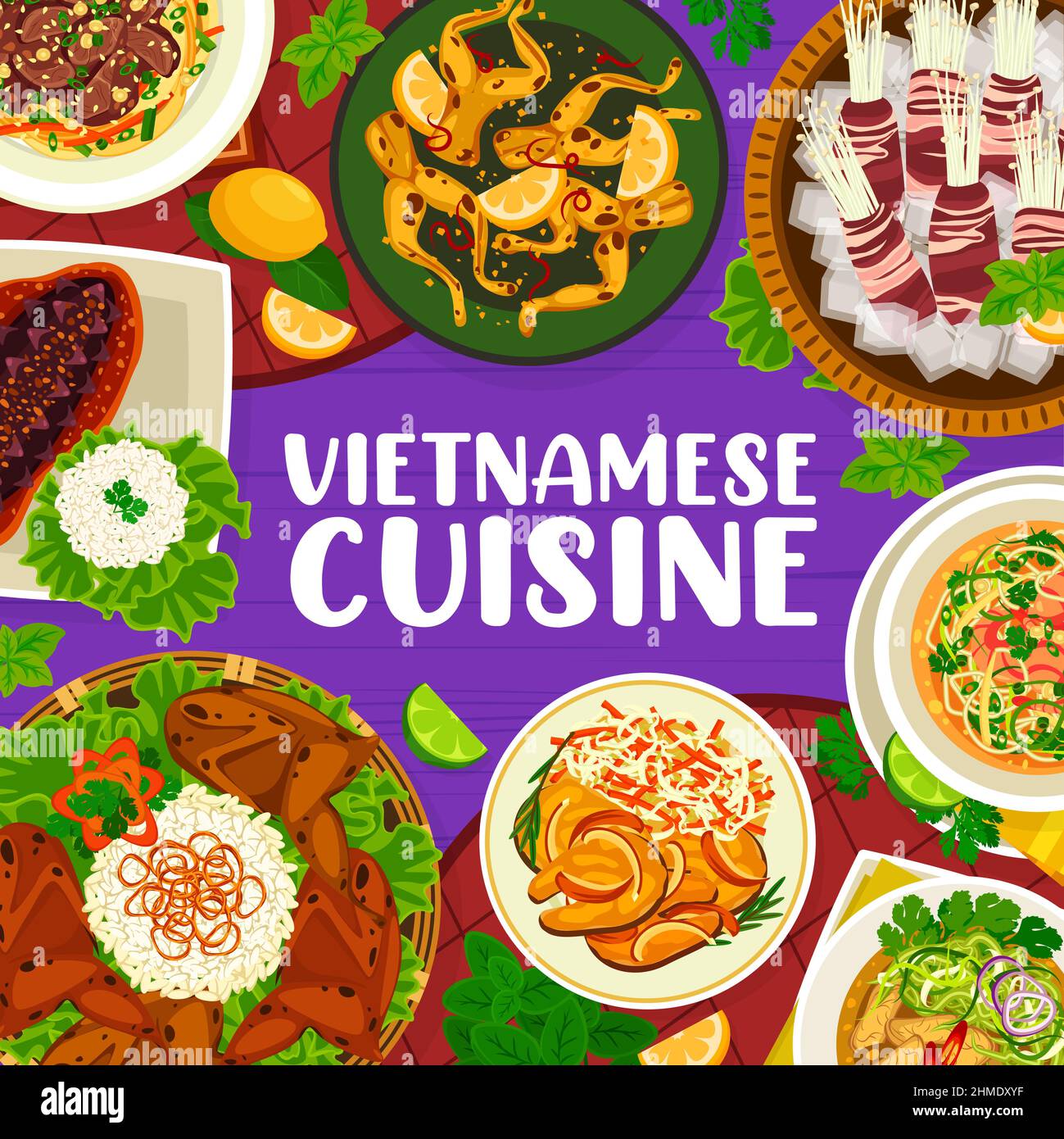 Vietnamese cuisine food menu cover template. Seafood and beef udon ...