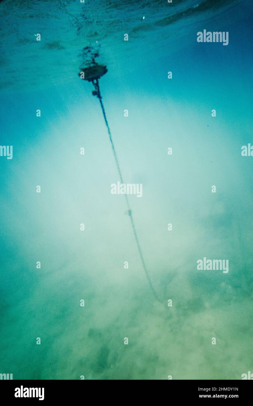 Rope of buoy underwater in deep sea Stock Photo - Alamy