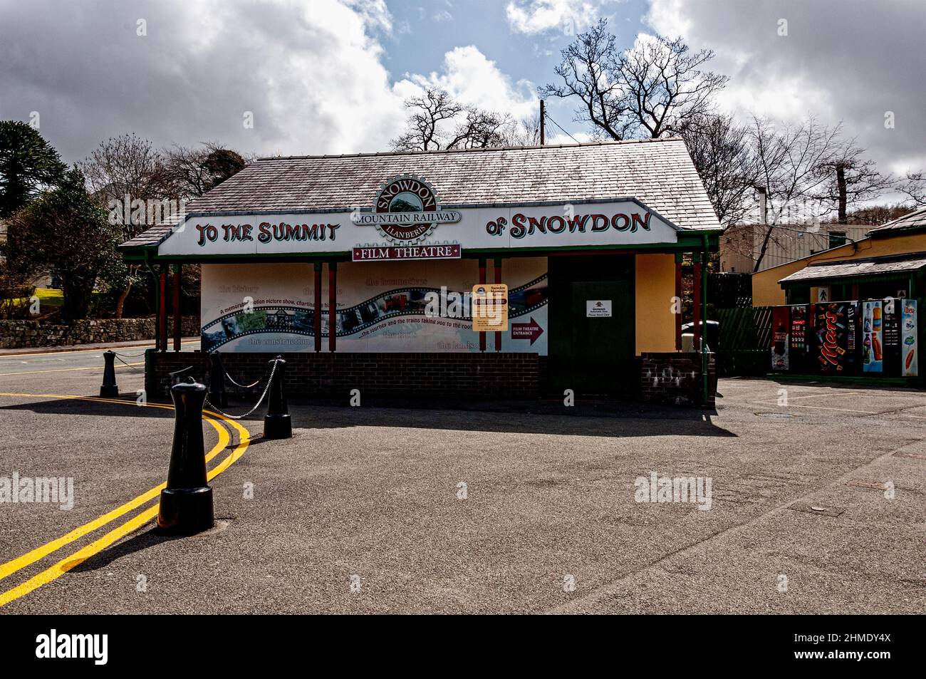 A yellow and green painted cinema at the lower terminus of the Snowden ...