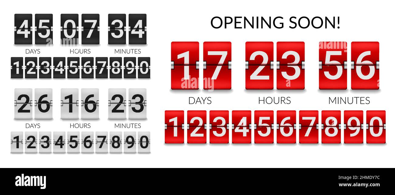 Coming soon time chronometer. Flip countdown clock counter, count down ... Coming soon time chronometer. Flip countdown clock counter, count down ...