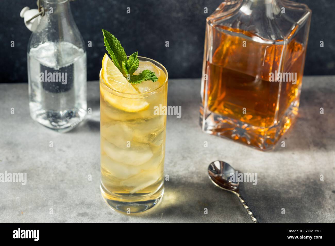Boozy Refreshing Green Tea Highball Cocktail with Whiskey and Lemon Stock Photo - Alamy