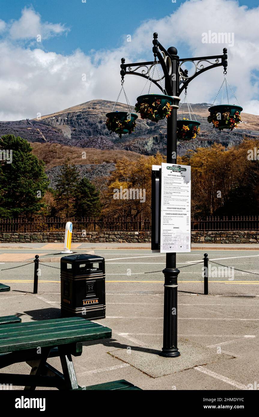An outdoor dining area at Snowden Mountain Railway station with ornate ...