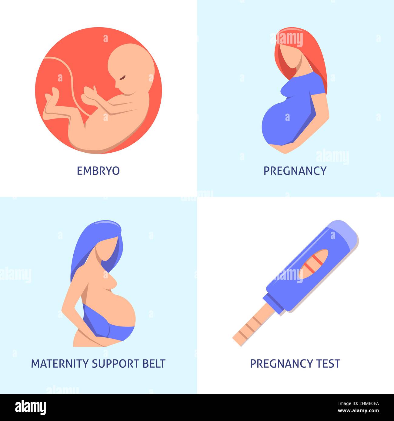Pregnancy and embryo icon set in flat style. Expecting mother symbol ...