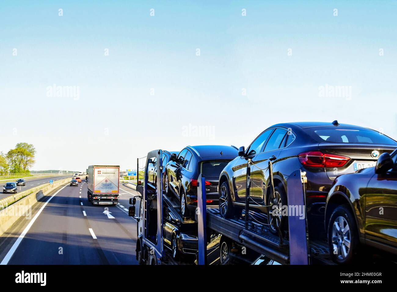 Austria, Vienna - may 2019: Auto transportation of cars on autobahn in ...