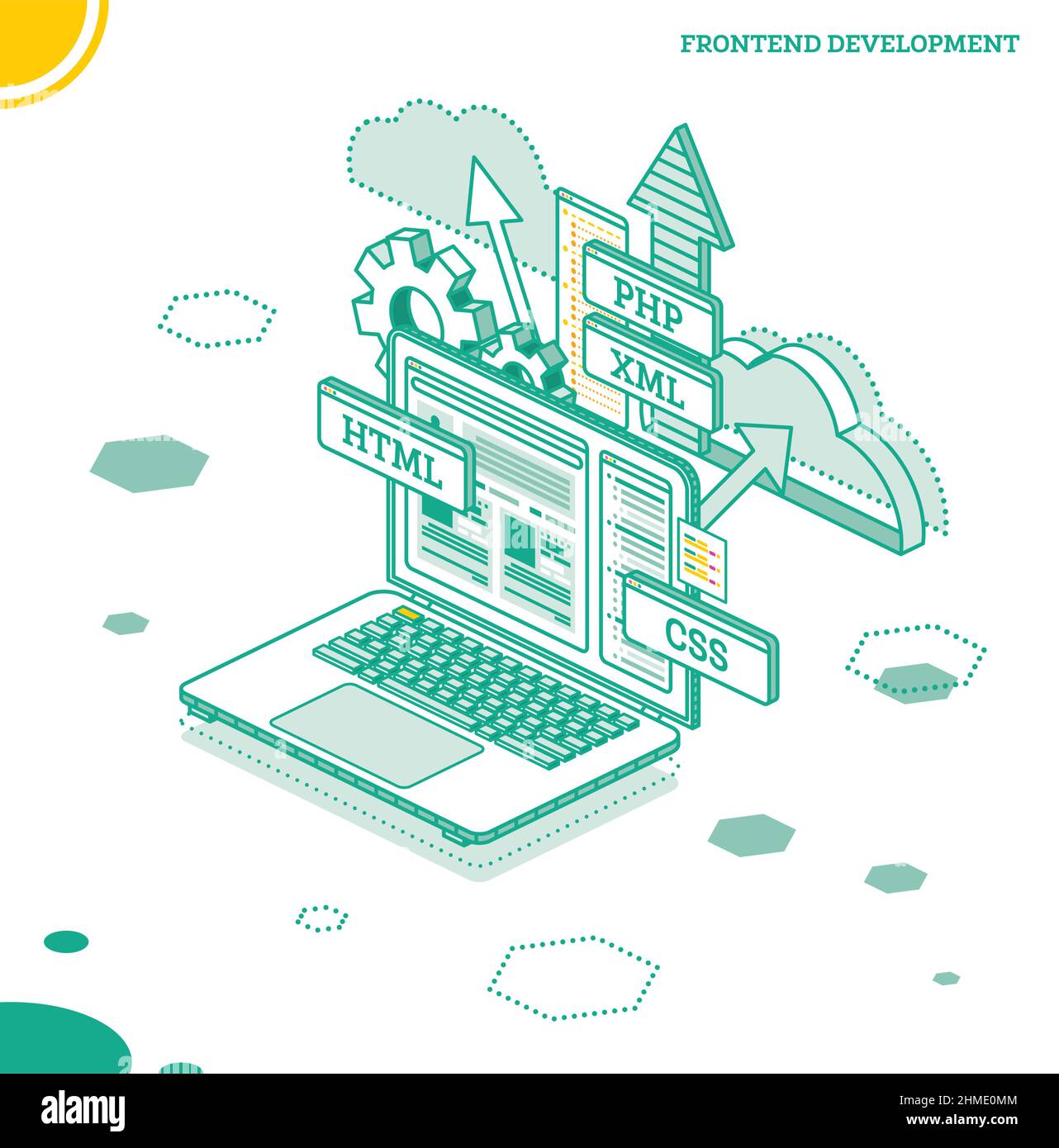 Frontend Development. Isometric Concept with Laptop Isolated on White ... Frontend Development. Isometric Concept with Laptop Isolated on White ...