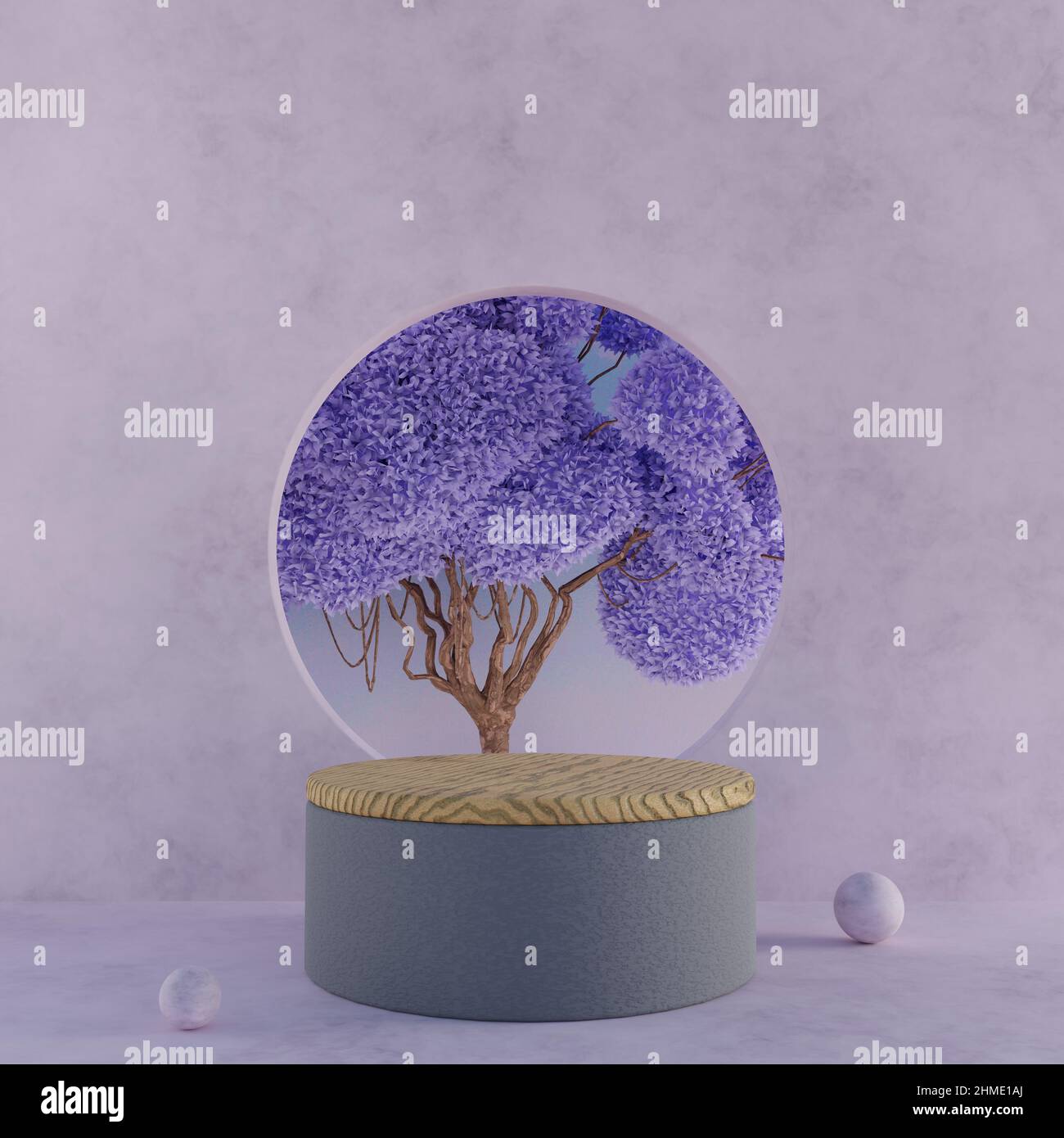Minimalism wooden product display stage with round circular window and ...