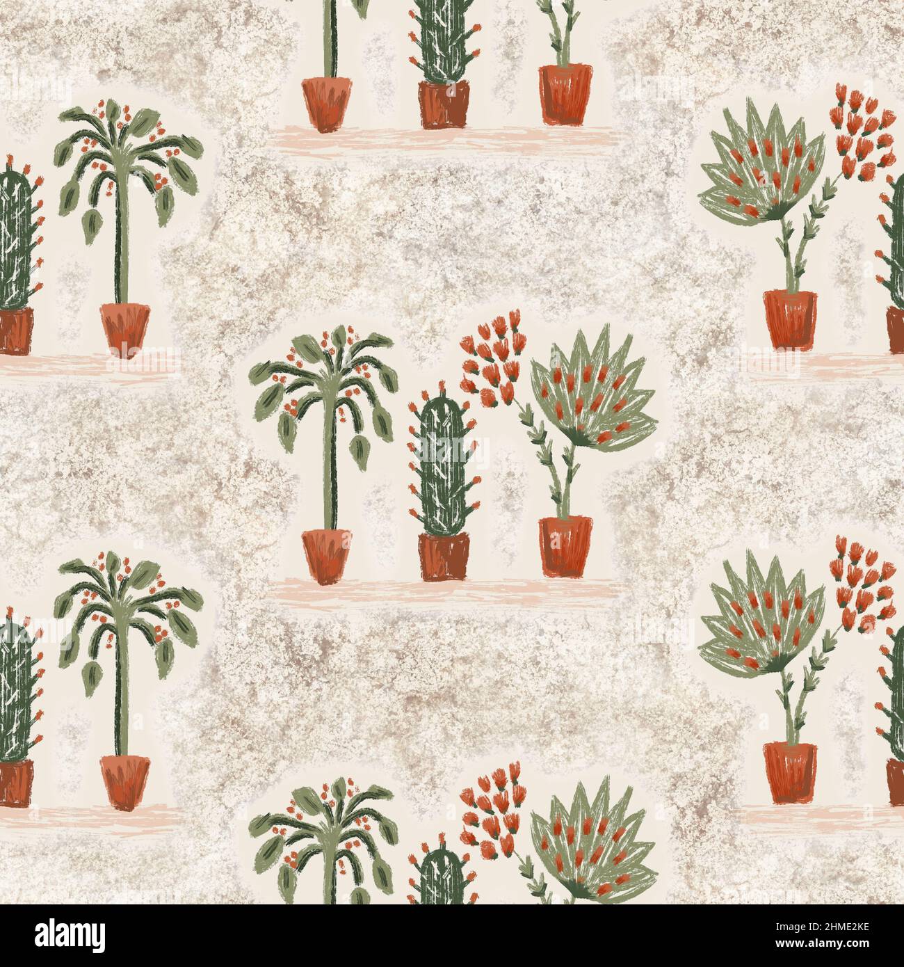 Western cactus on sand texture seamless raster pattern. Organic desert ...