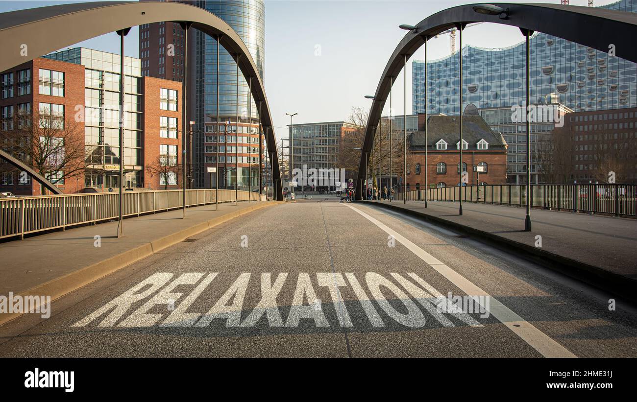 Street Sign the Direction Way to Relaxation Stock Photo - Alamy