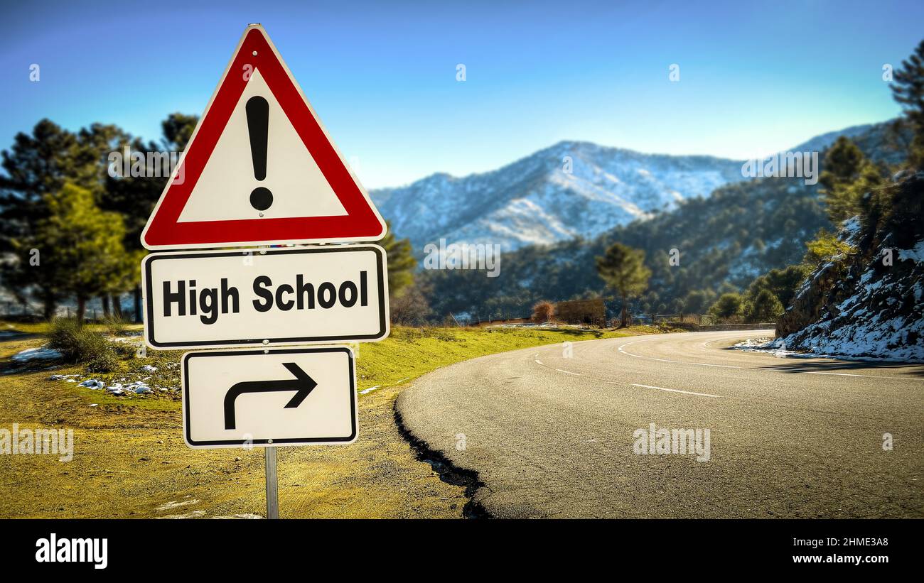 Street Sign the Direction Way to High School Stock Photo - Alamy