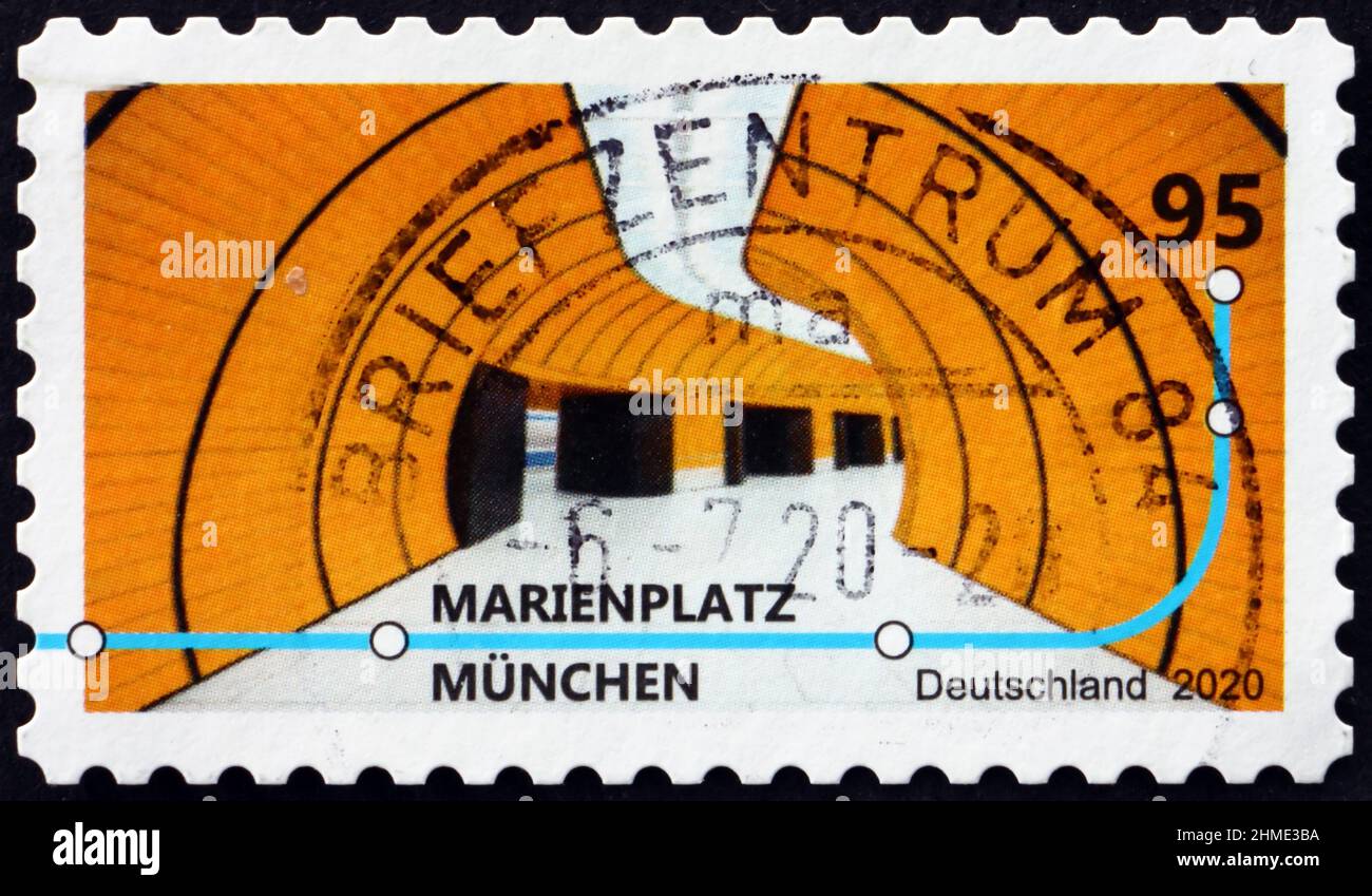 GERMANY - CIRCA 2020: a stamp printed in Germany shows Marienplatz ...