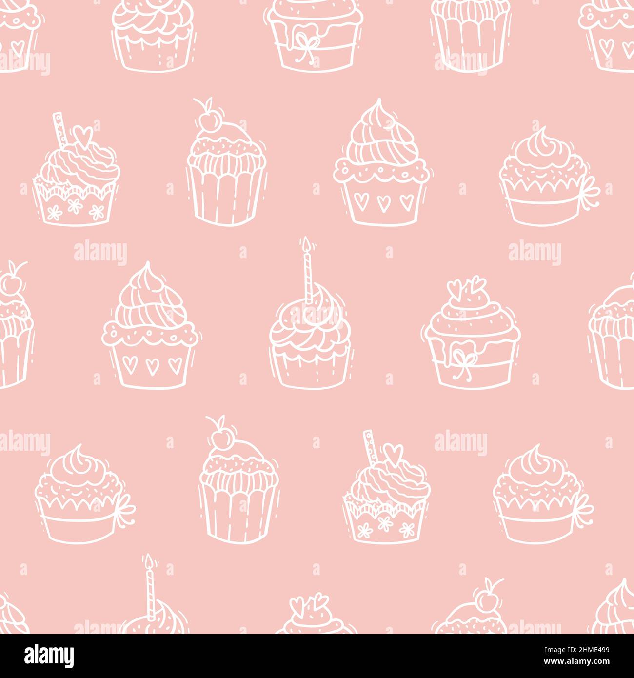 Cute hand drawn cupcakes seamless pattern, sweet background, great for textiles, banners ...