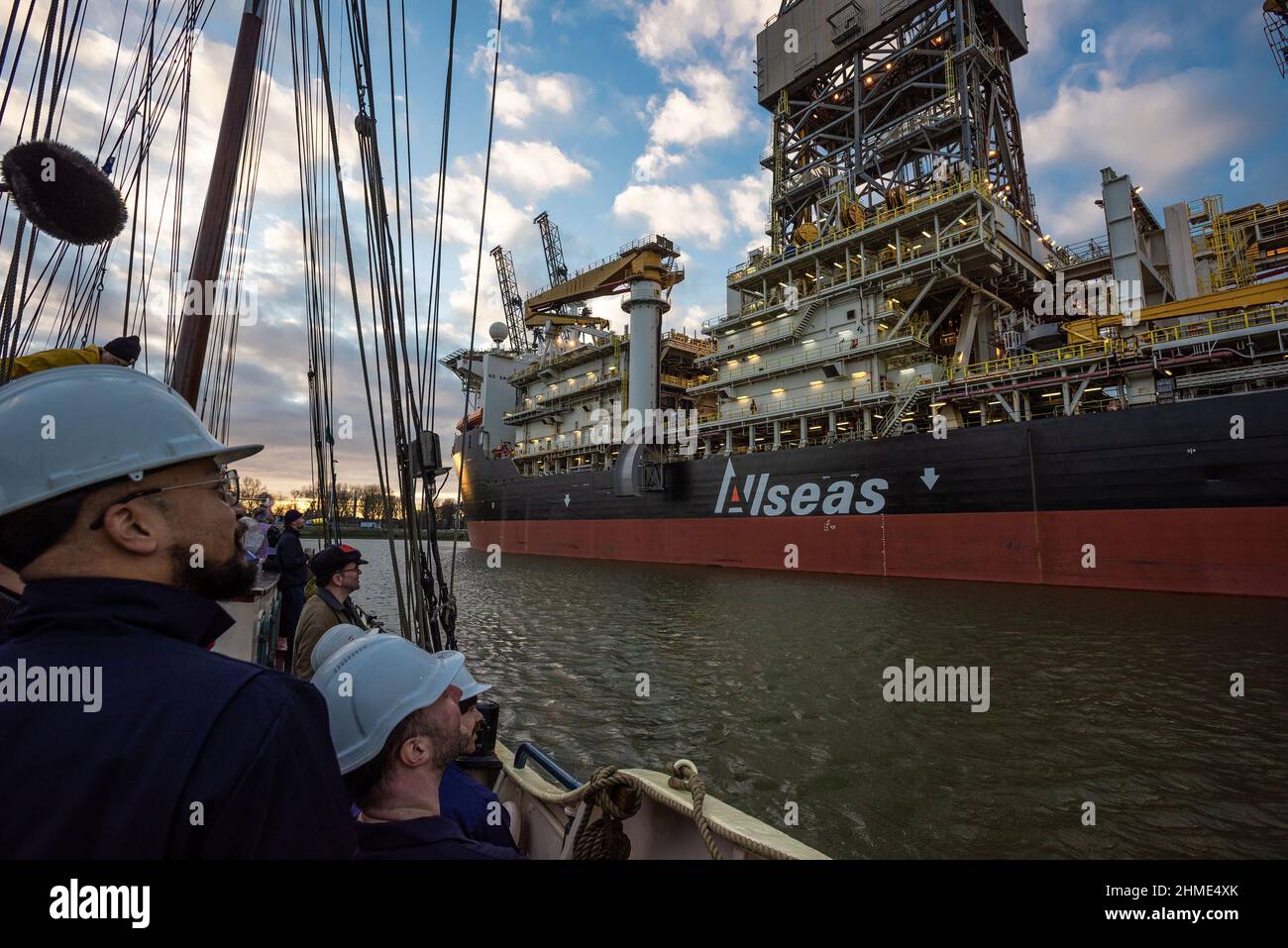 Protesters face the ‘Allseas' vessel: Hidden Gem, during the ...