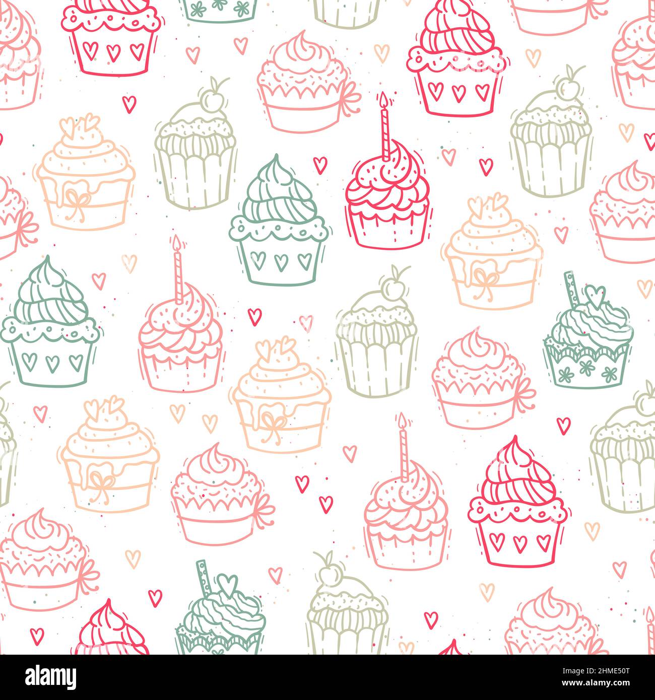 Cute hand drawn cupcakes seamless pattern, sweet background, great for textiles, banners ...