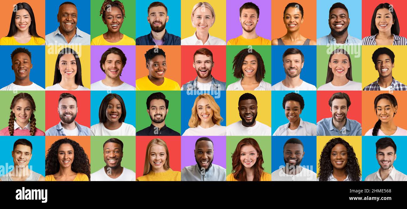 Multicultural community concept. Collage of smiling diverse people ...