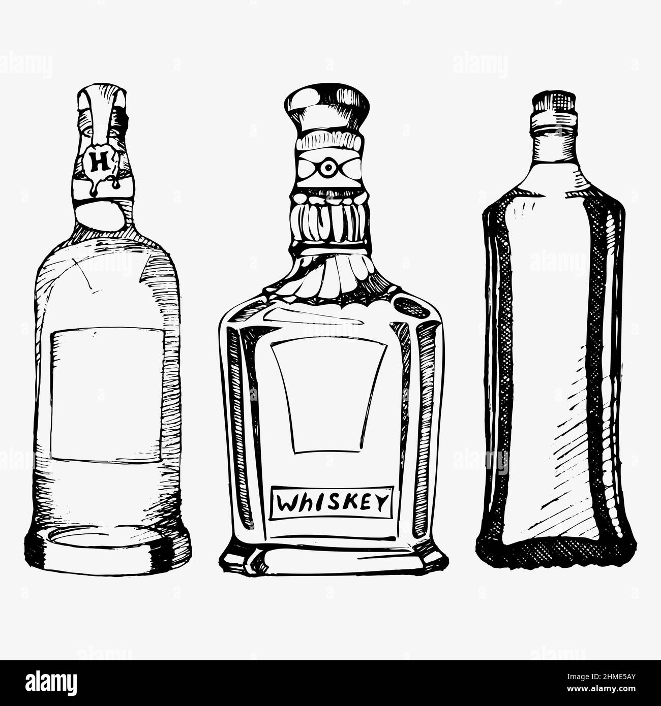 Alcohol drink bottles vector Black and White Stock Photos & Images - Alamy
