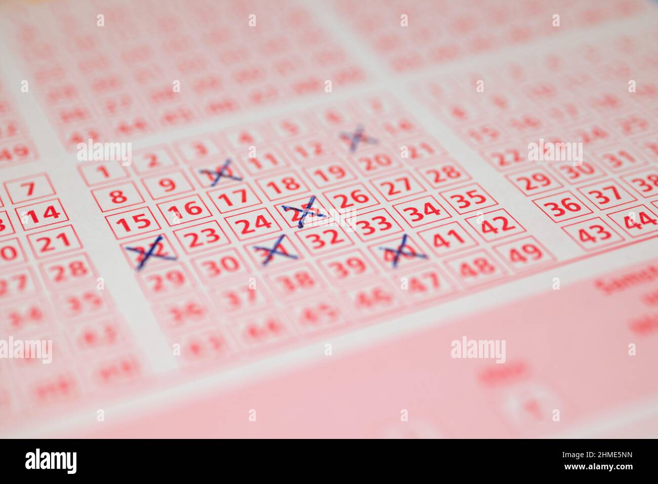 Lottery ticket with ticked numbers Stock Photo - Alamy