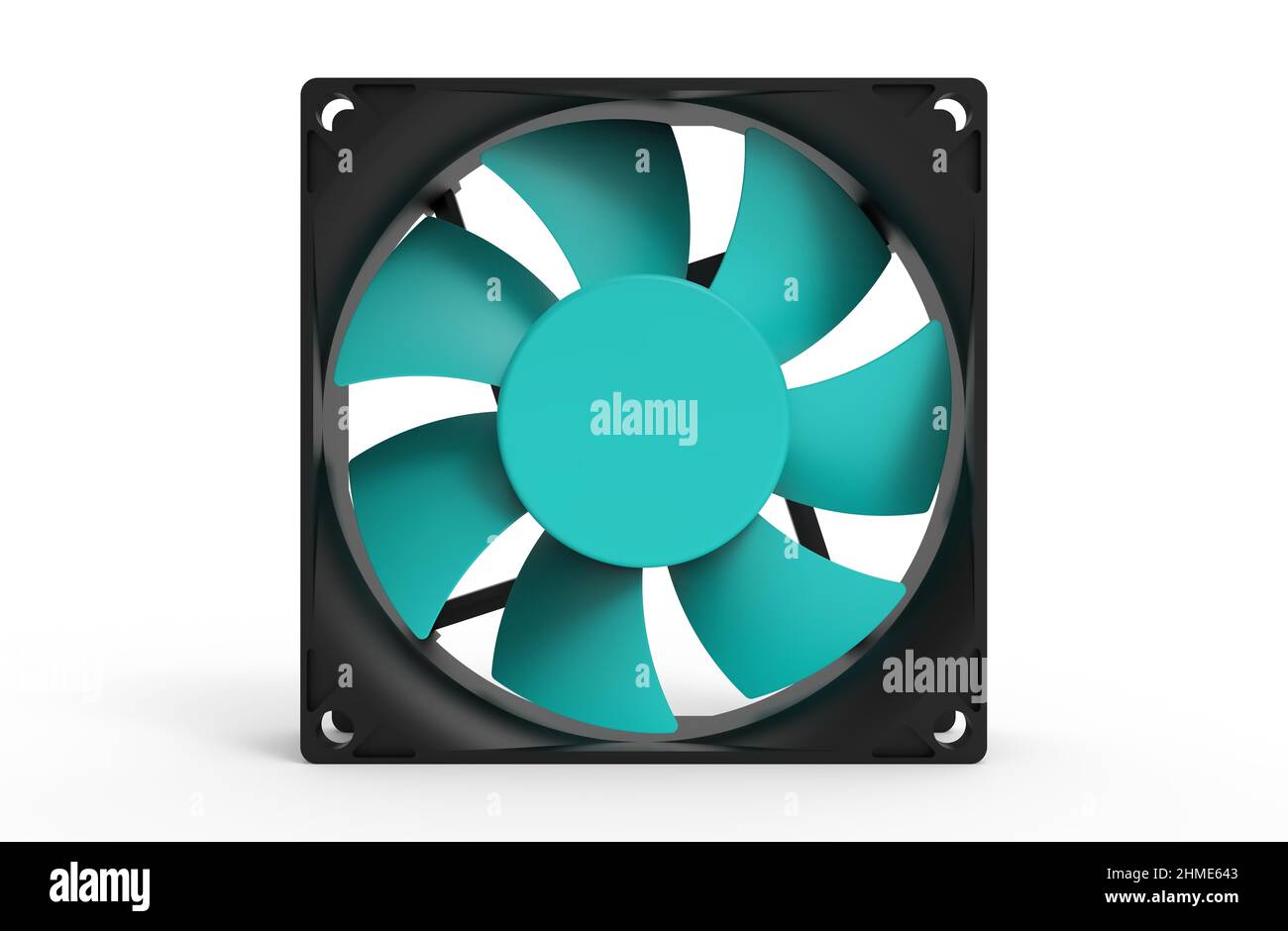 Light blue Computer fan cooler isolated on white 3d image illustration ...