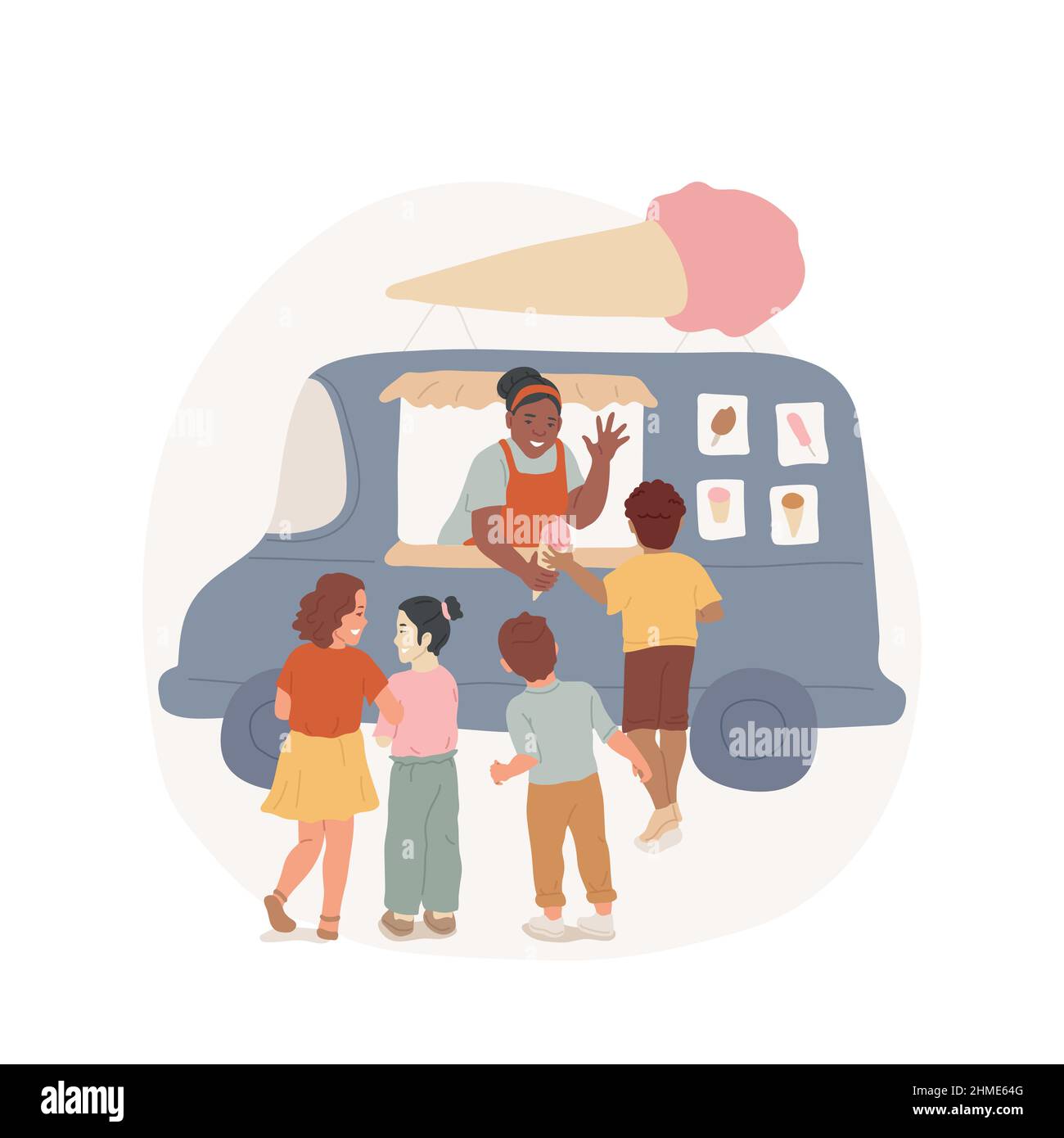 Ice cream van and queue of children Stock Vector Images - Alamy