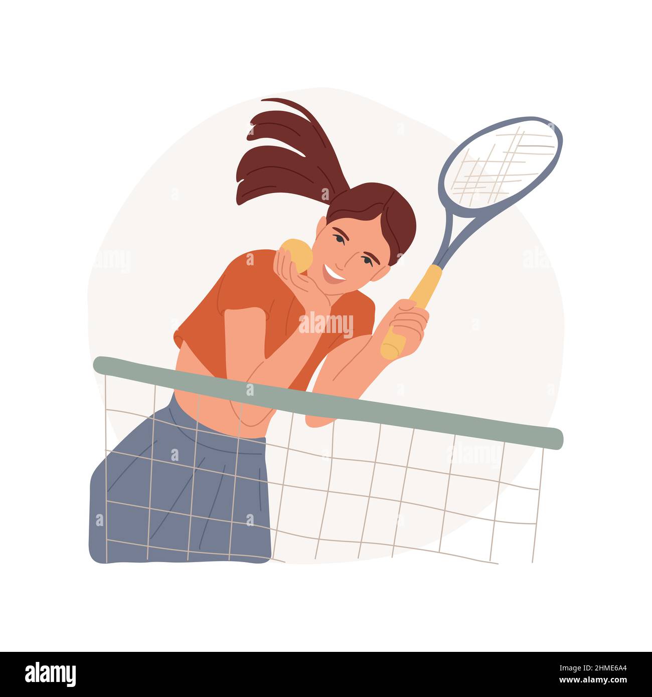 Tennis abstract concept vector illustration. Smiling teen girl resting ...