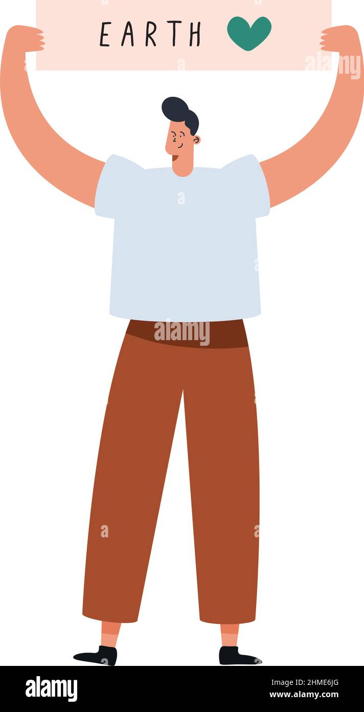 male ecologist lifting banner character Stock Vector Image & Art - Alamy