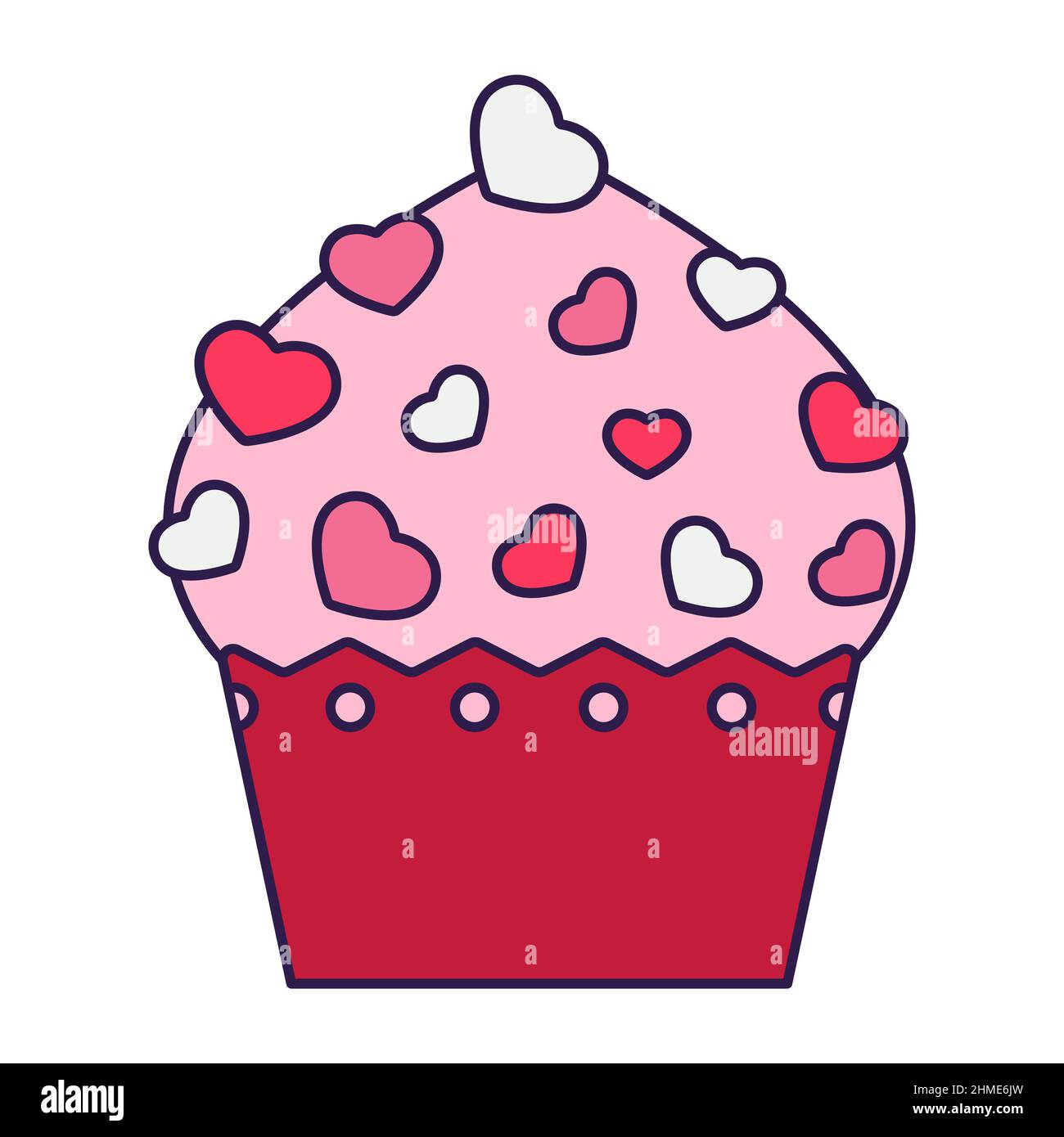 Retro Valentine Day icon cupcake with hearts. Love symbol in the ...
