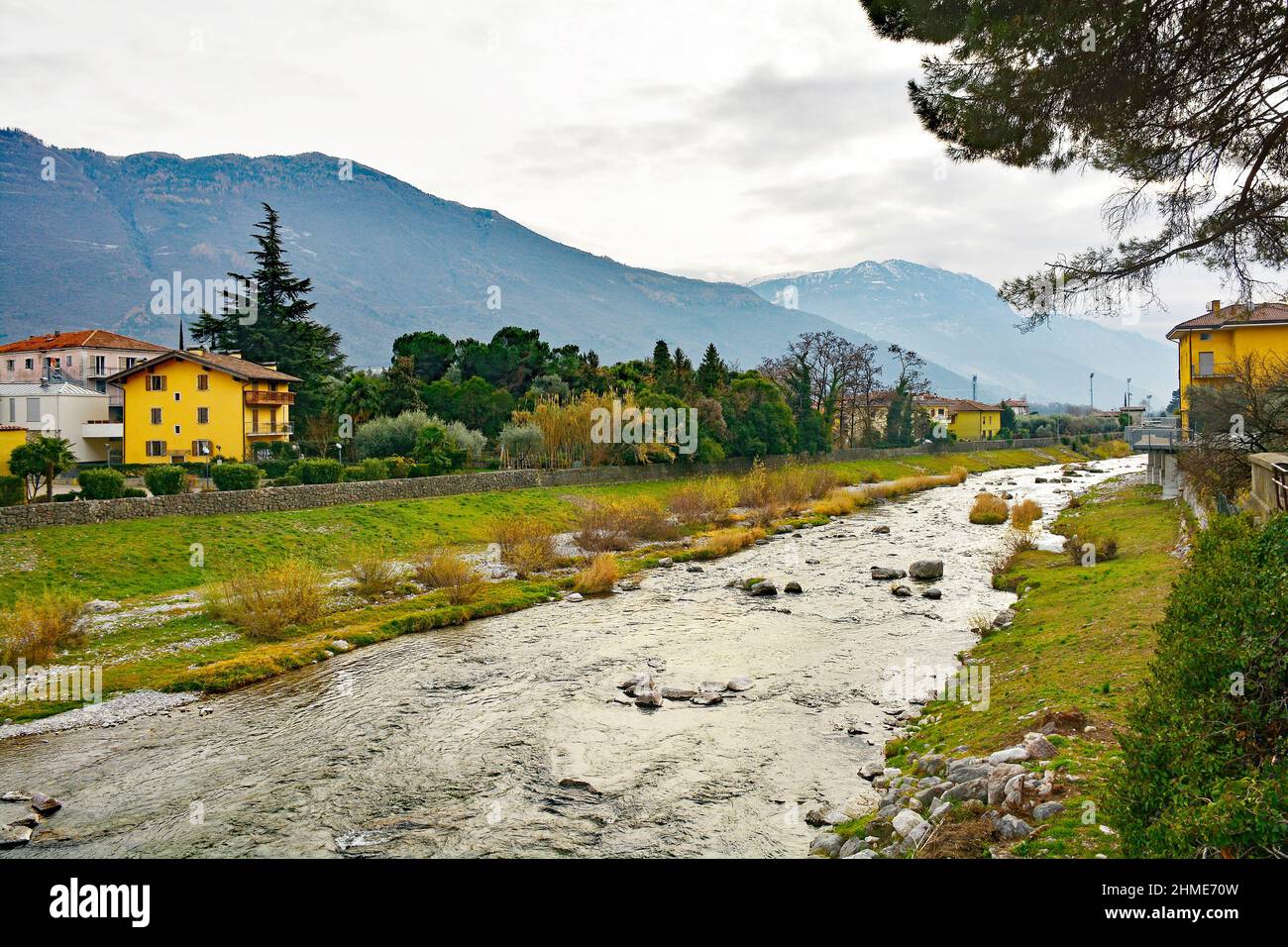 The Sarca River as it flows through the small town of Arco on the North ...