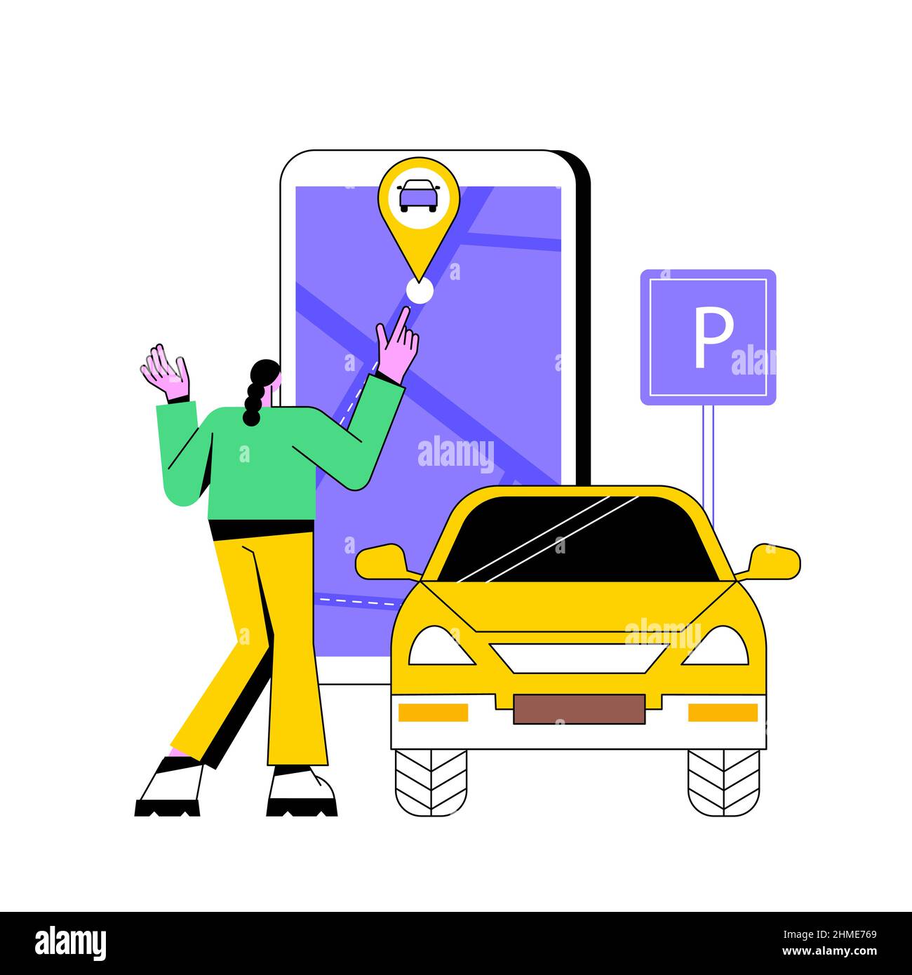 Self-parking car system abstract concept vector illustration. Automated ...