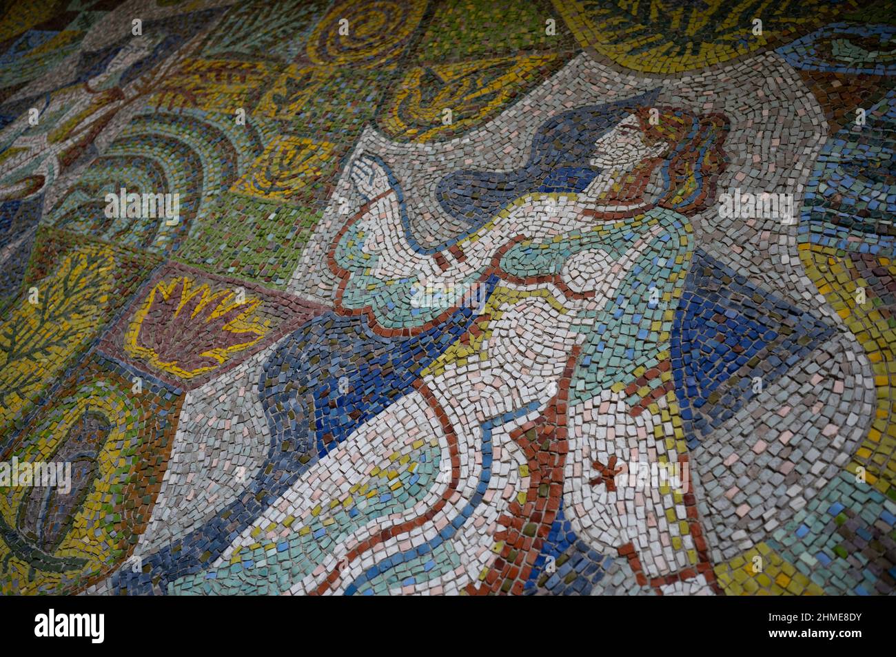 A detailed mosaic on an abandoned department store in Pripyat, Ukraine ...