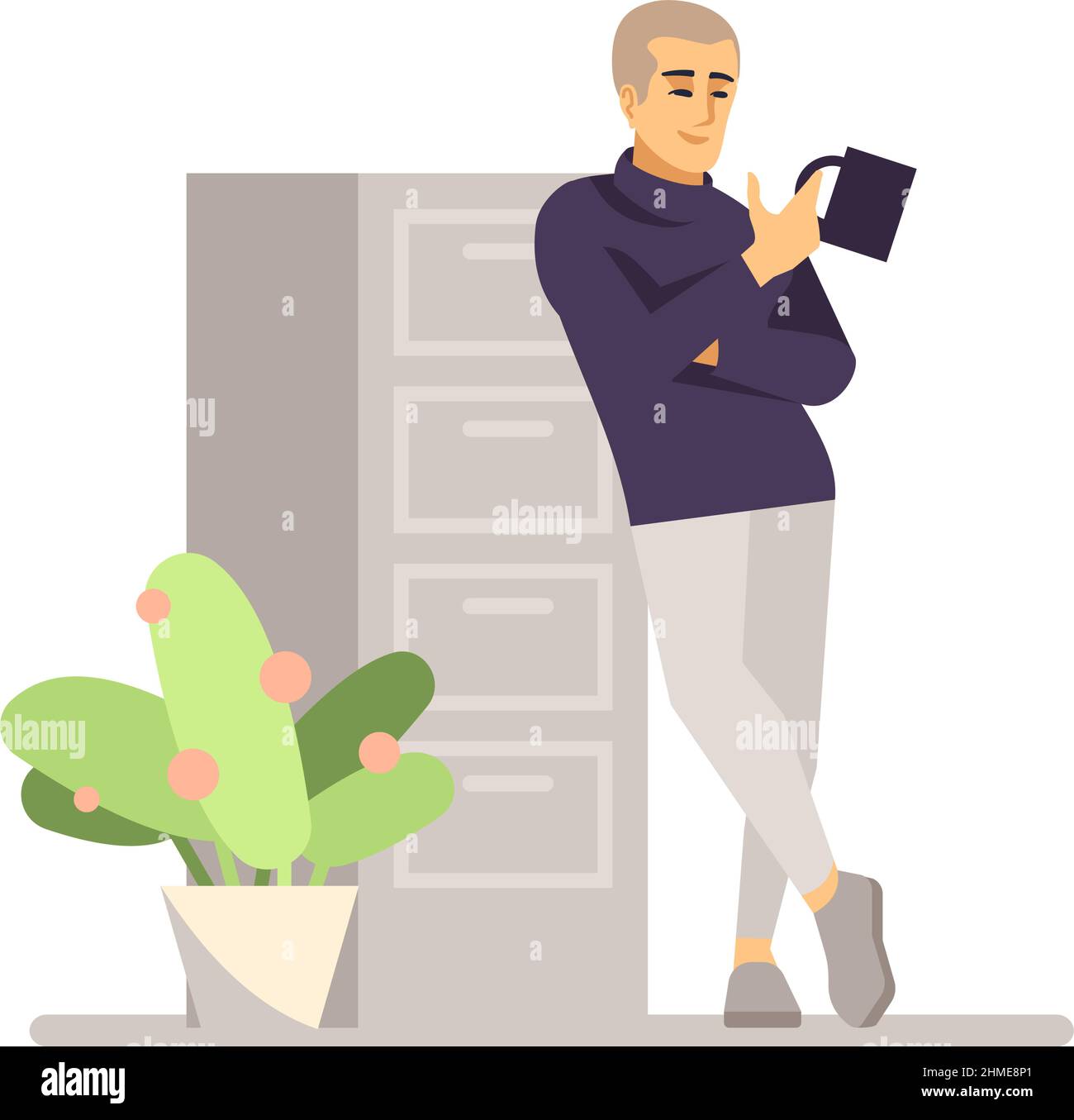 Taking coffee break at work semi flat RGB color vector illustration ... Taking coffee break at work semi flat RGB color vector illustration ...