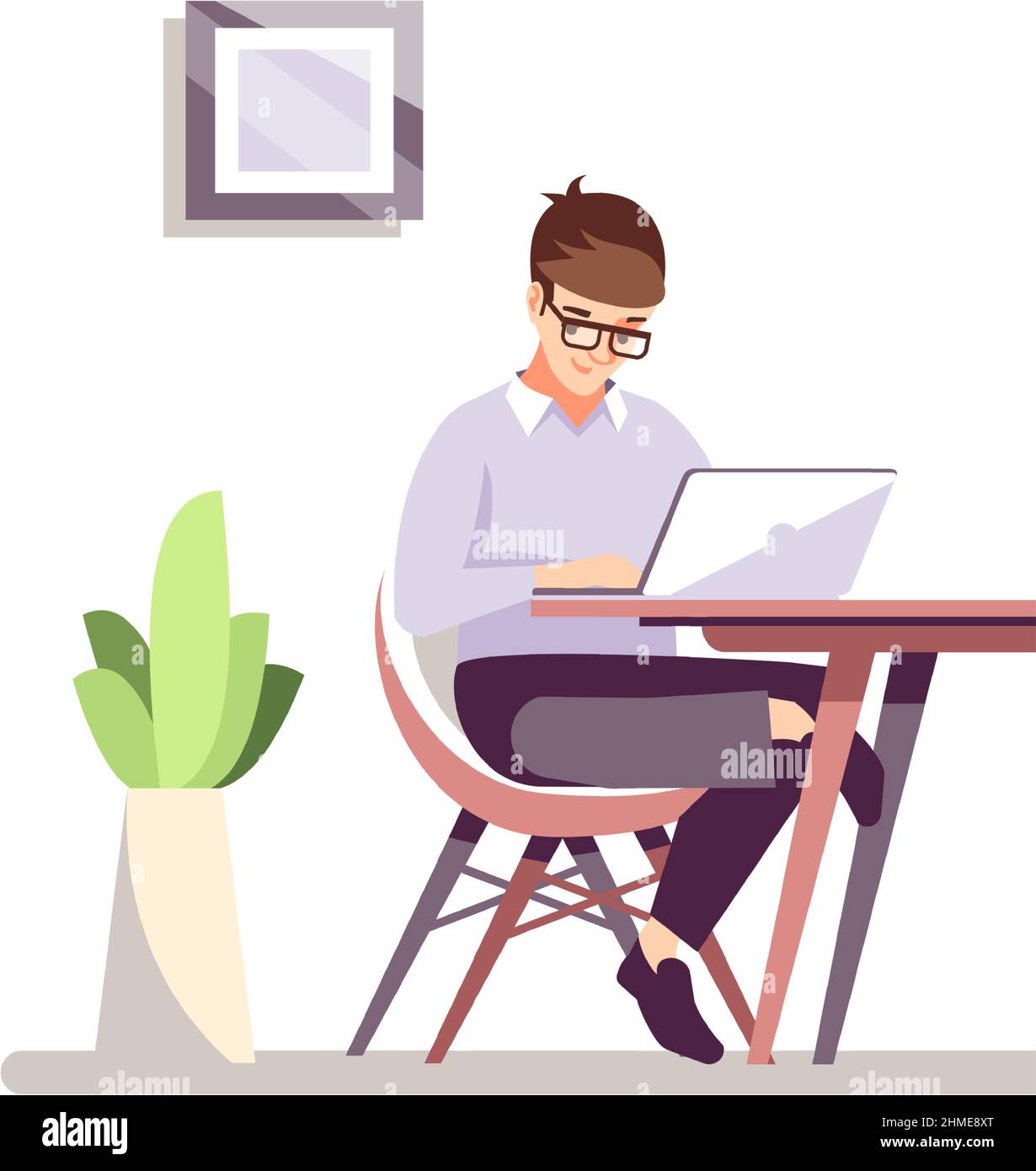 Working in comfortable office space semi flat RGB color vector ...